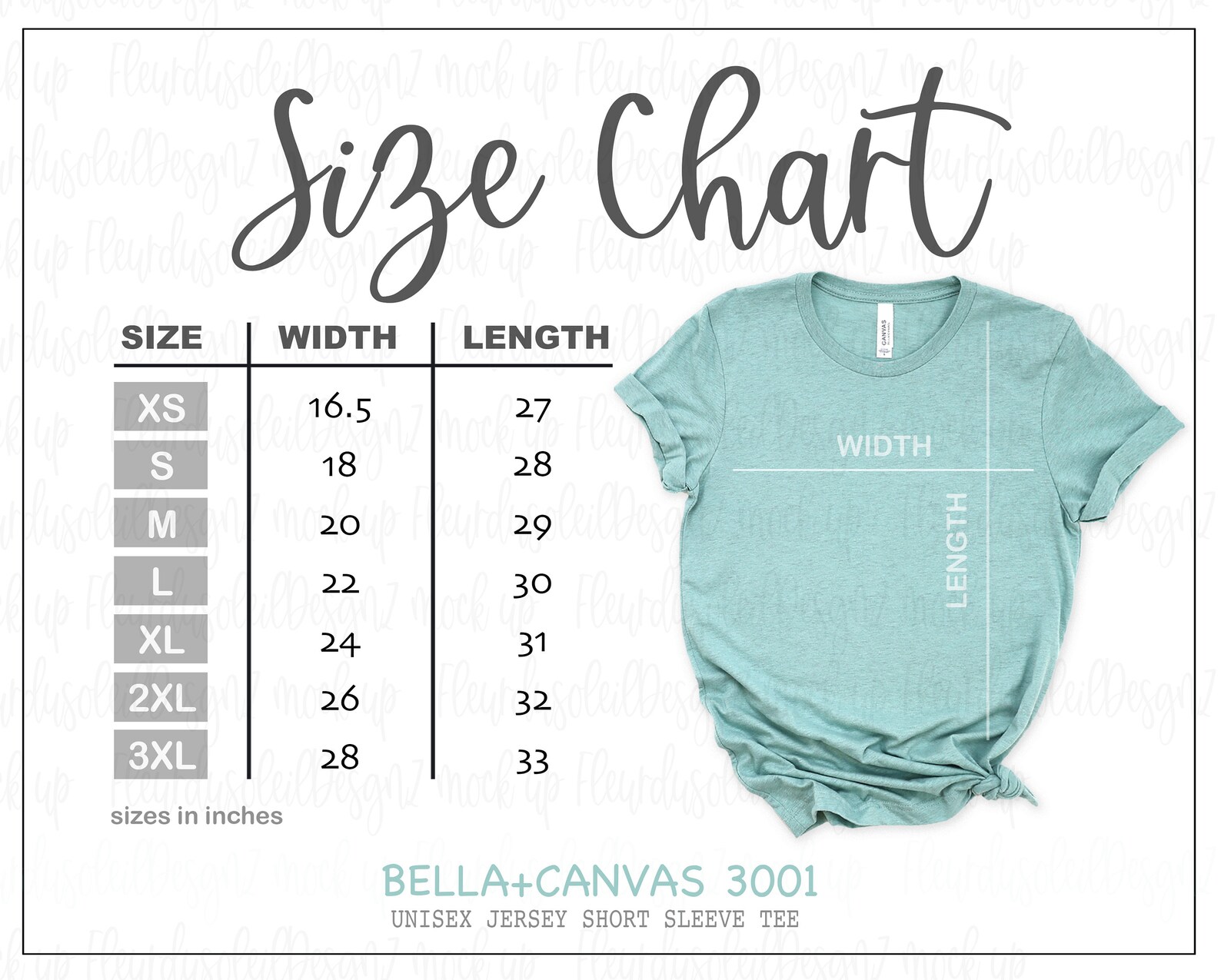 Bella Canvas Size Chart Bella Canvas 3001 Size Chart - Etsy