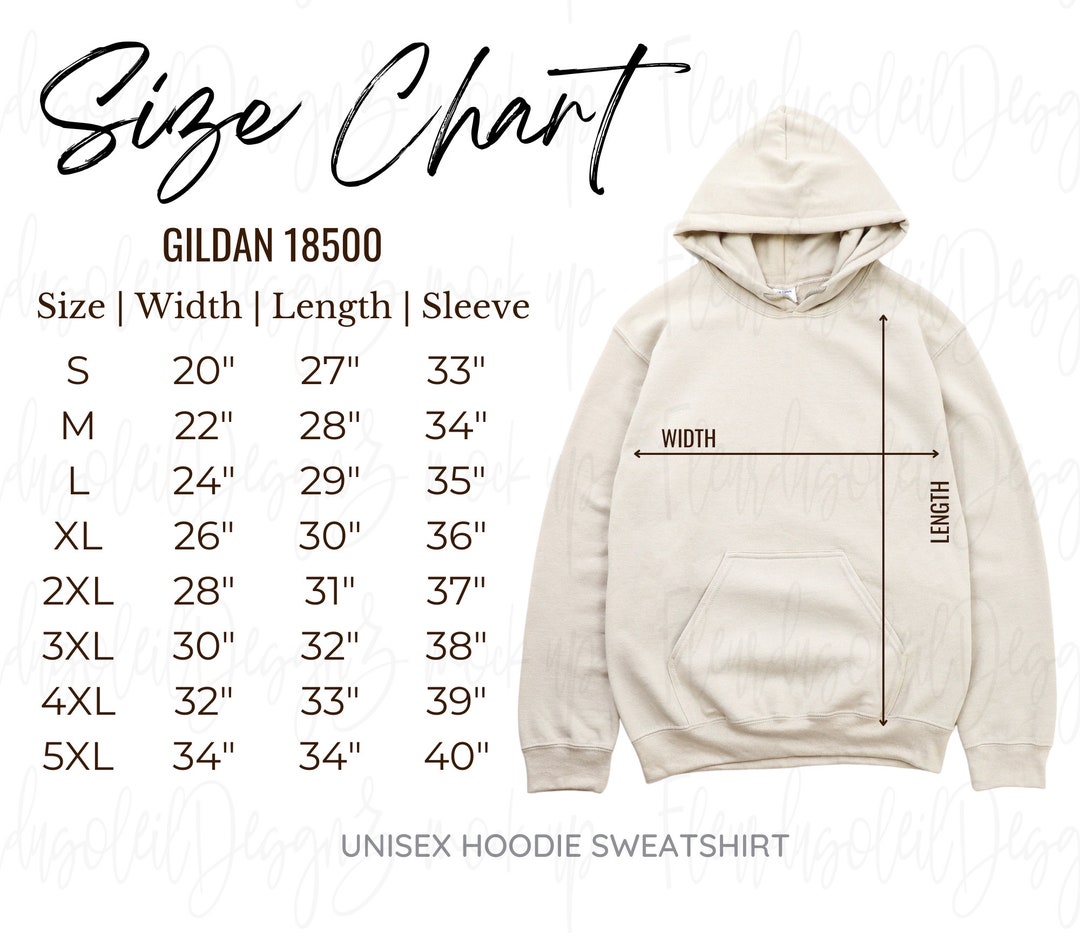 Gildan 18500 Size Chart 18500 Hoodie Mockup Unisex Size Chart Gildan ...