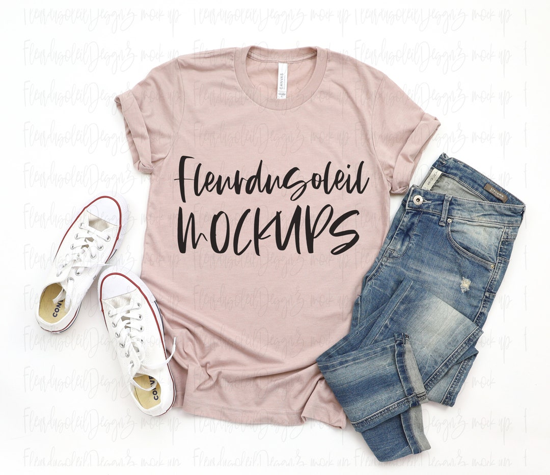 Bella Canvas 3001 HEATHER PINK GRAVEL Mockup Bella Canvas T Shirt ...