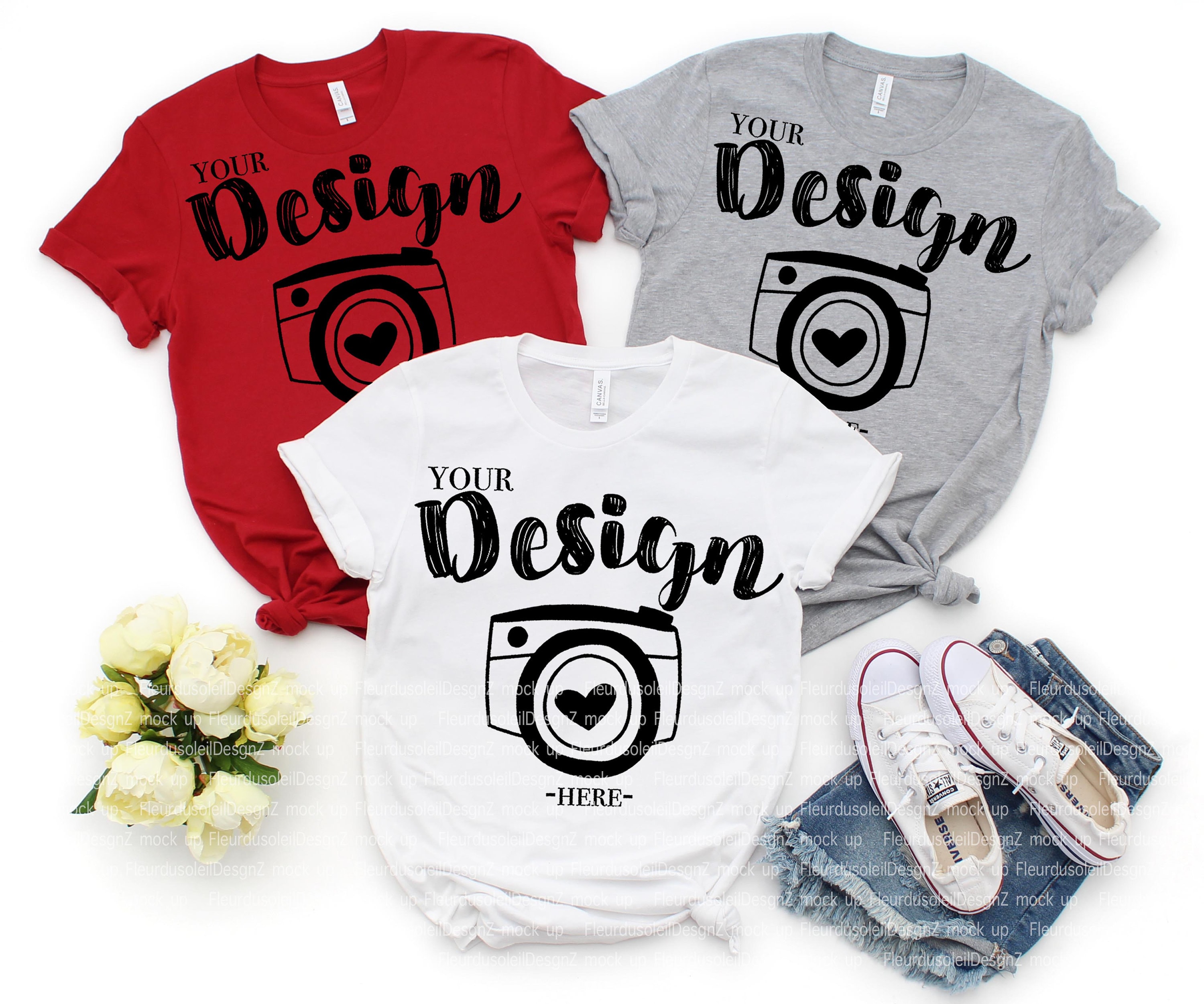 Spring Mock up Photo Trio Shirt Mock up Bella Canvas 3001 | Etsy