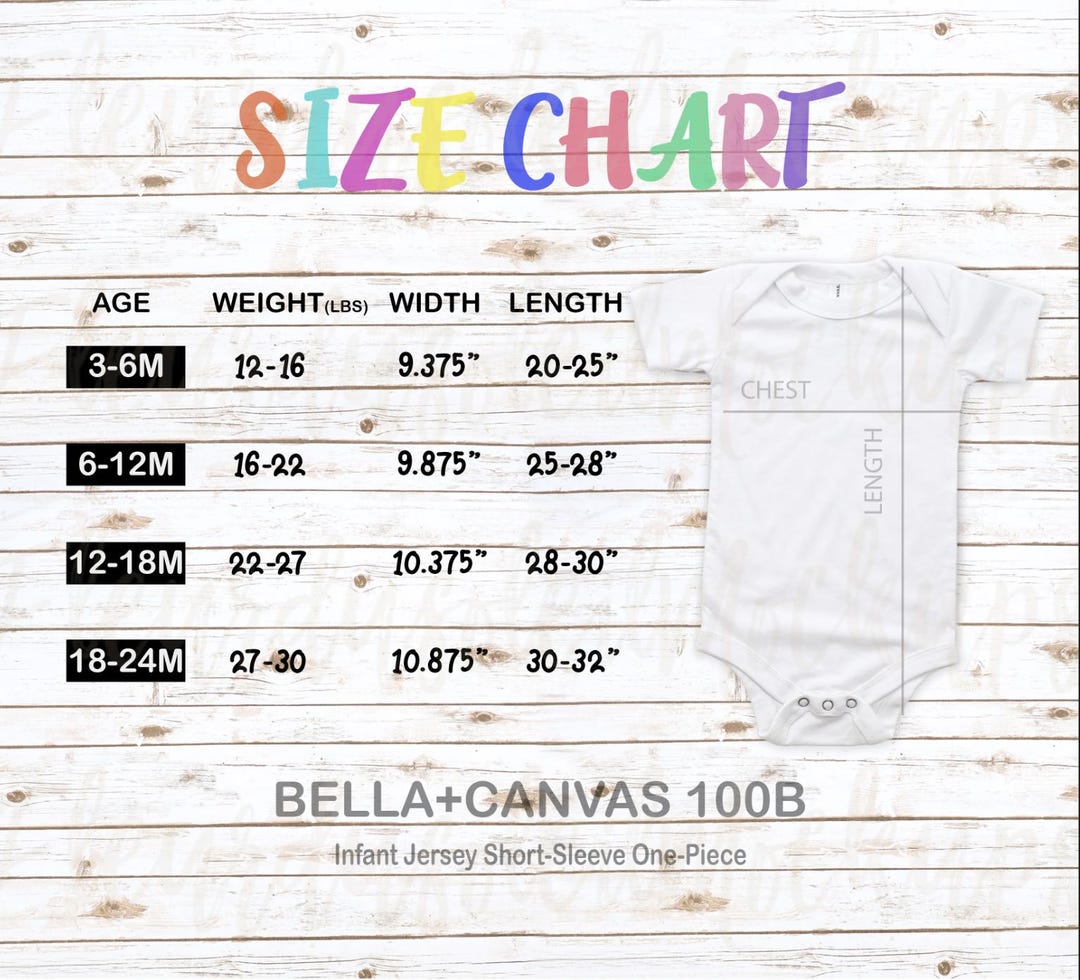 Bella Canvas 100B Size Chart Baby T-shirt Size Chart Baby One Piece ...