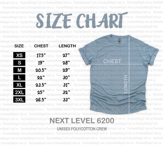 Next Level 6200 Size Chart Next Level Size Chart Next | Etsy