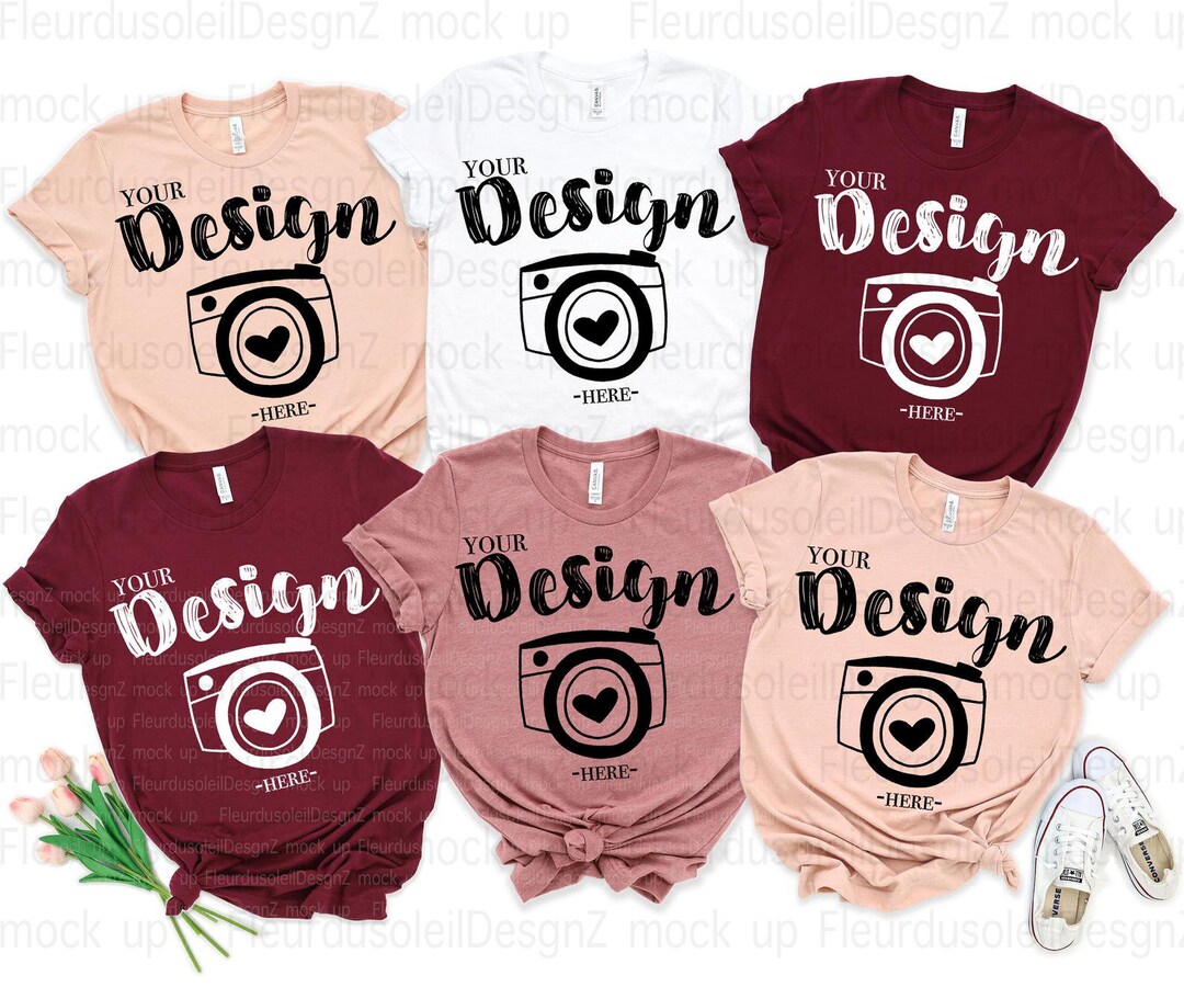 Spring Mock up Photo Family Blank White T-shirt Bella Canvas 3001 Mock ...