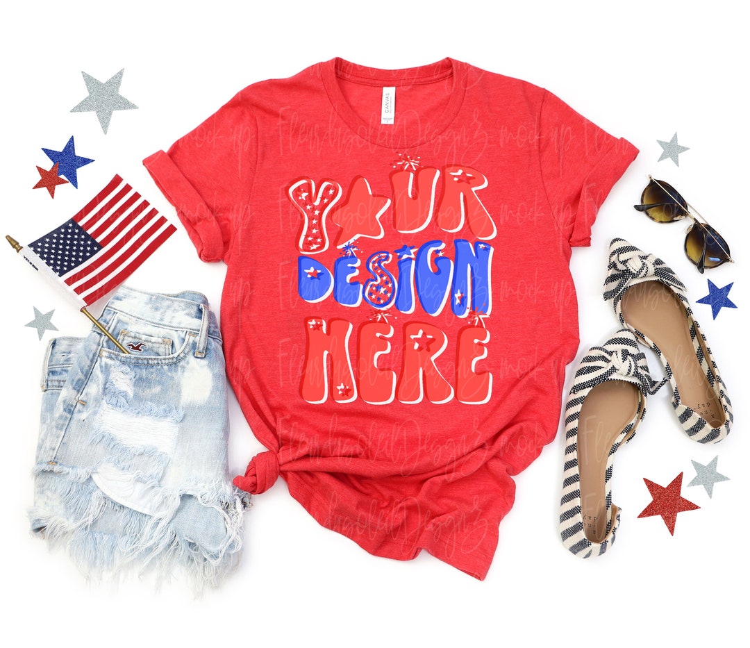 July 4th Shirt Mockup Heather Red Bella Canvas Tshirt Mockup Patriotic ...