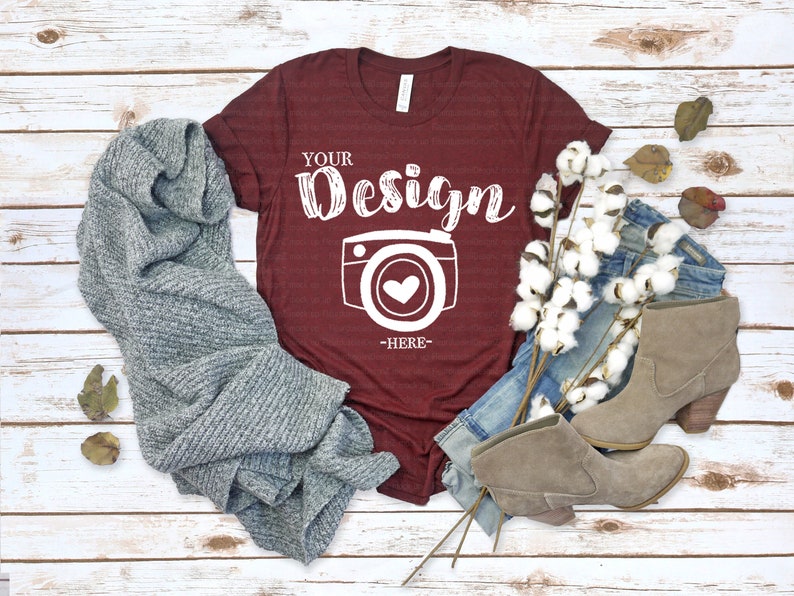 Bella Canvas 3001 Heather Cardinal Flat Lay Mockup Mock Up | Etsy