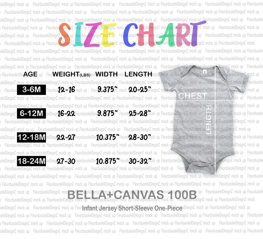 Bella Canvas 100B Size Chart | 100B Infant Size Chart | Baby Tee Sizing ...