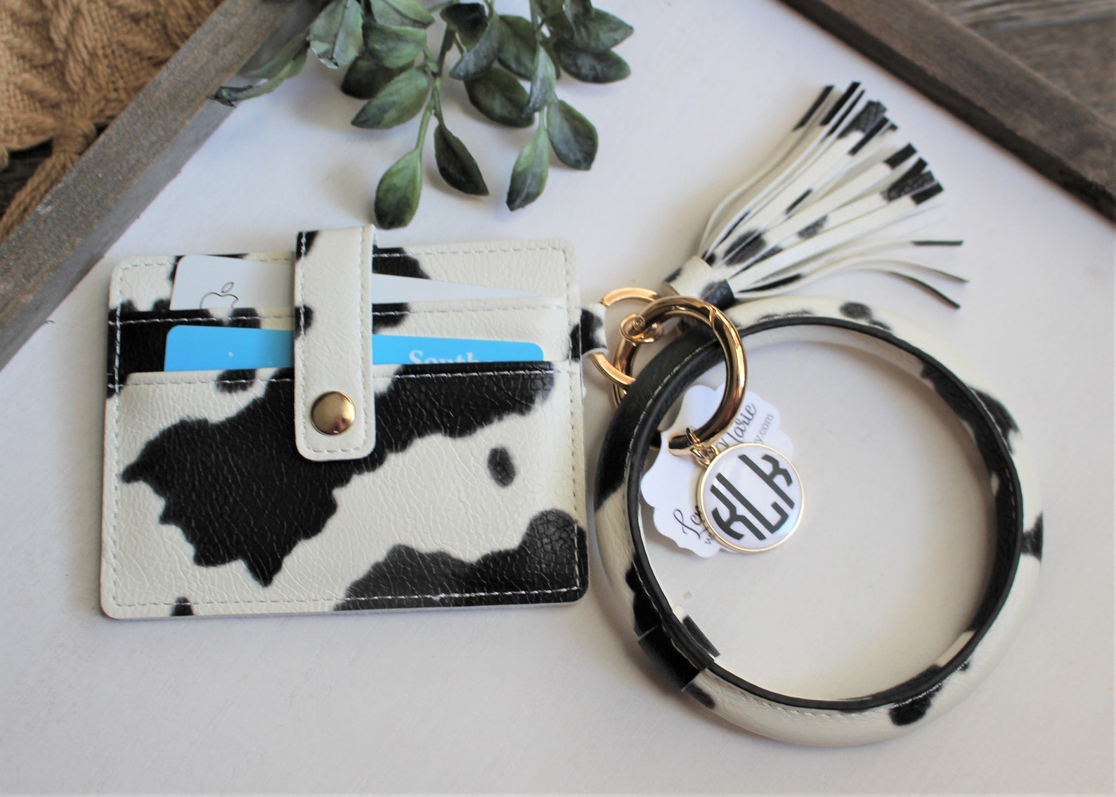 Monogrammed COW PRINT Wristlet Wallet Keychain Cow Print | Etsy