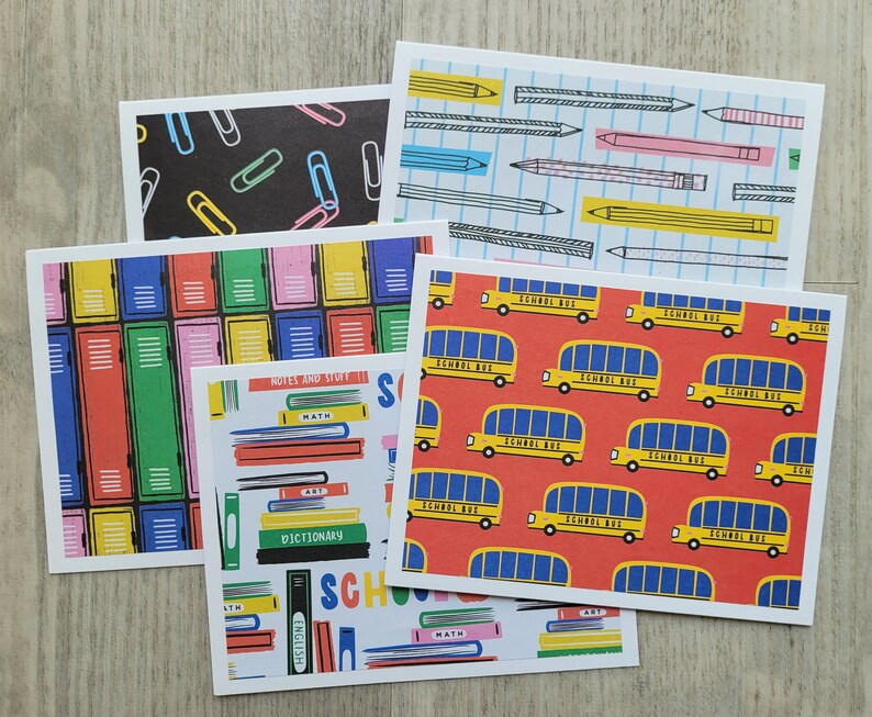 School Note Cards-set of 5 School Cards Blank Cards Teacher Gift Ideas ...