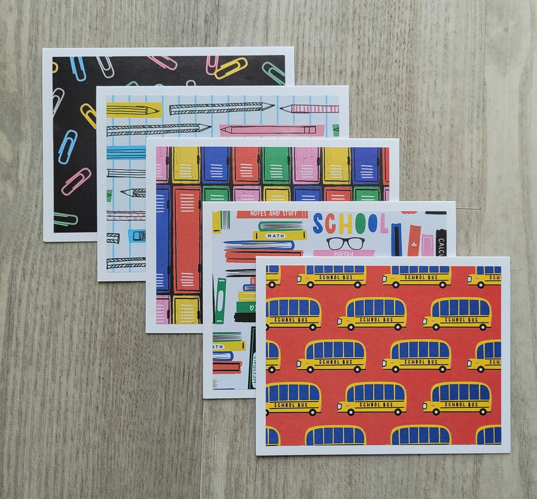 School Note Cards-set of 5 School Cards Blank Cards Teacher Gift Ideas ...