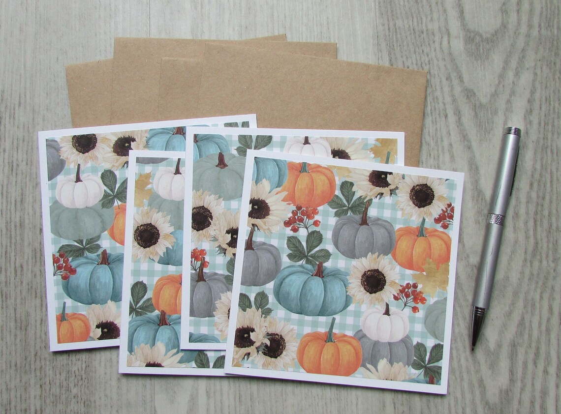 Fall Note Cards 4 Square Cards Fall Pumpkin Cards Thank You - Etsy