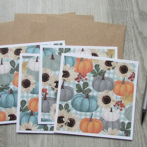 Fall Note Cards 4 Square Cards Fall Pumpkin Cards Thank You Cards Blank ...