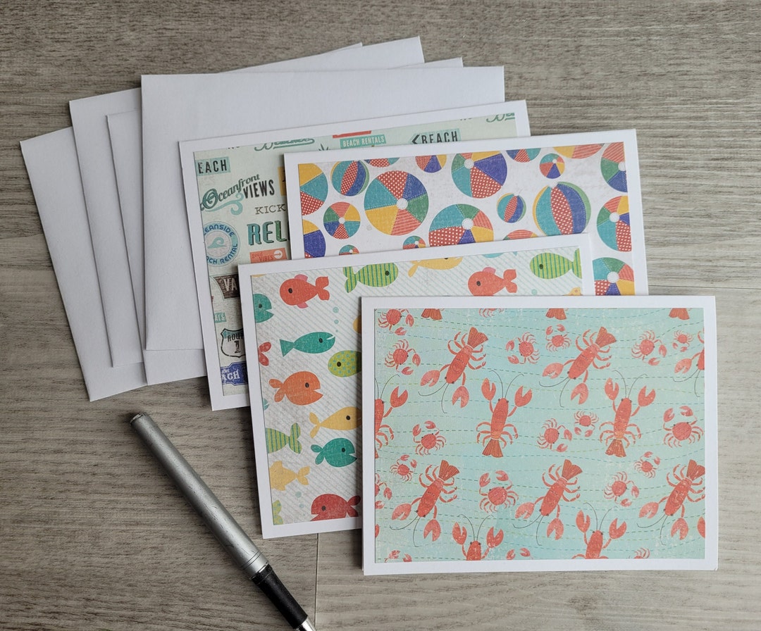 Summer Vacation Note Cards-set of 4 Blank Card Sets Summertime Cards ...