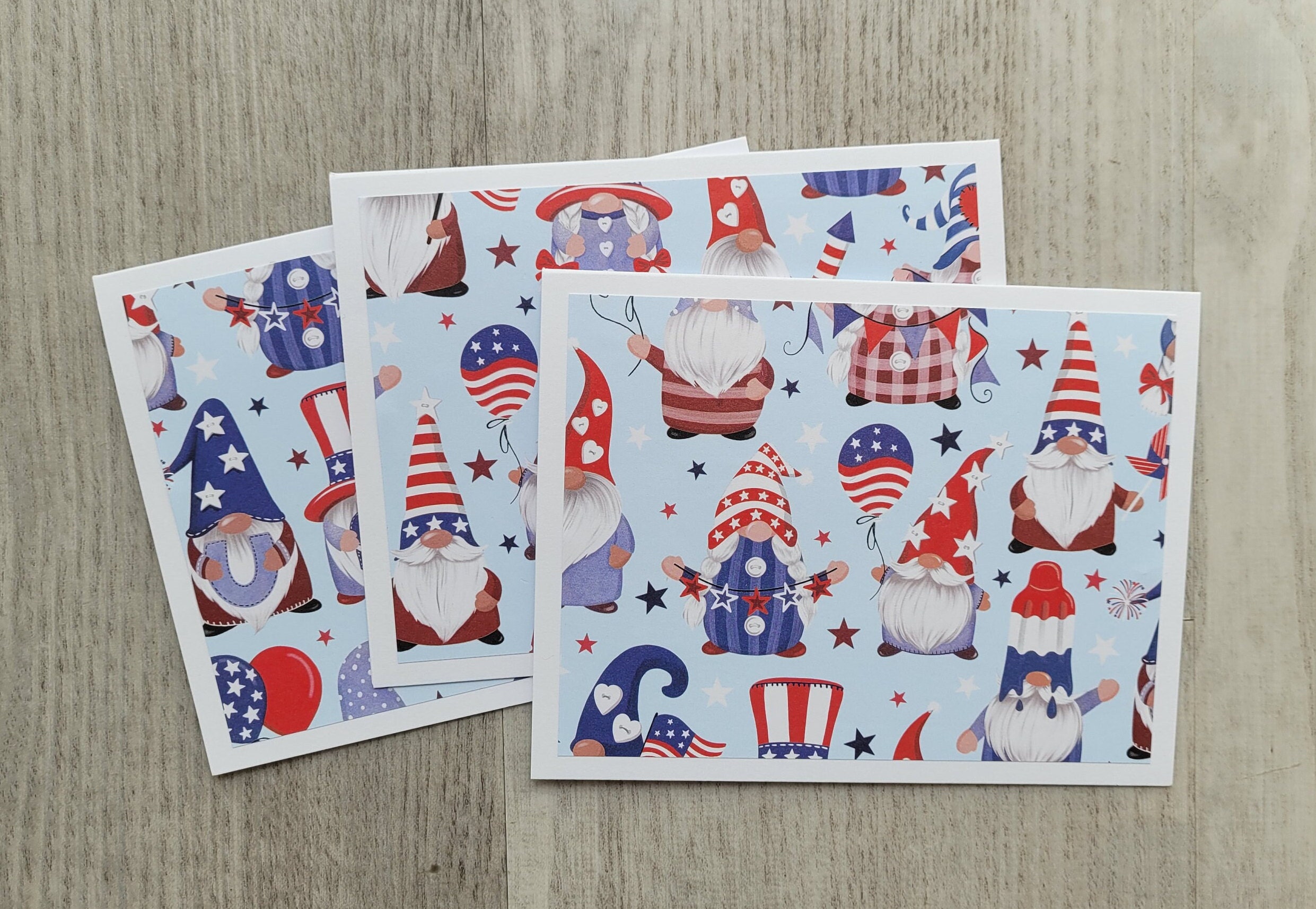 Patriotic Gnomes Cards 6 Note Cards Red White & Blue Cards 4th - Etsy