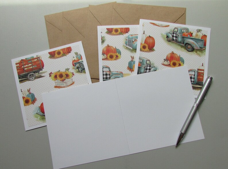 Fall Note Cards 4 Square Cards Thanksgiving Cards Truck Cards - Etsy