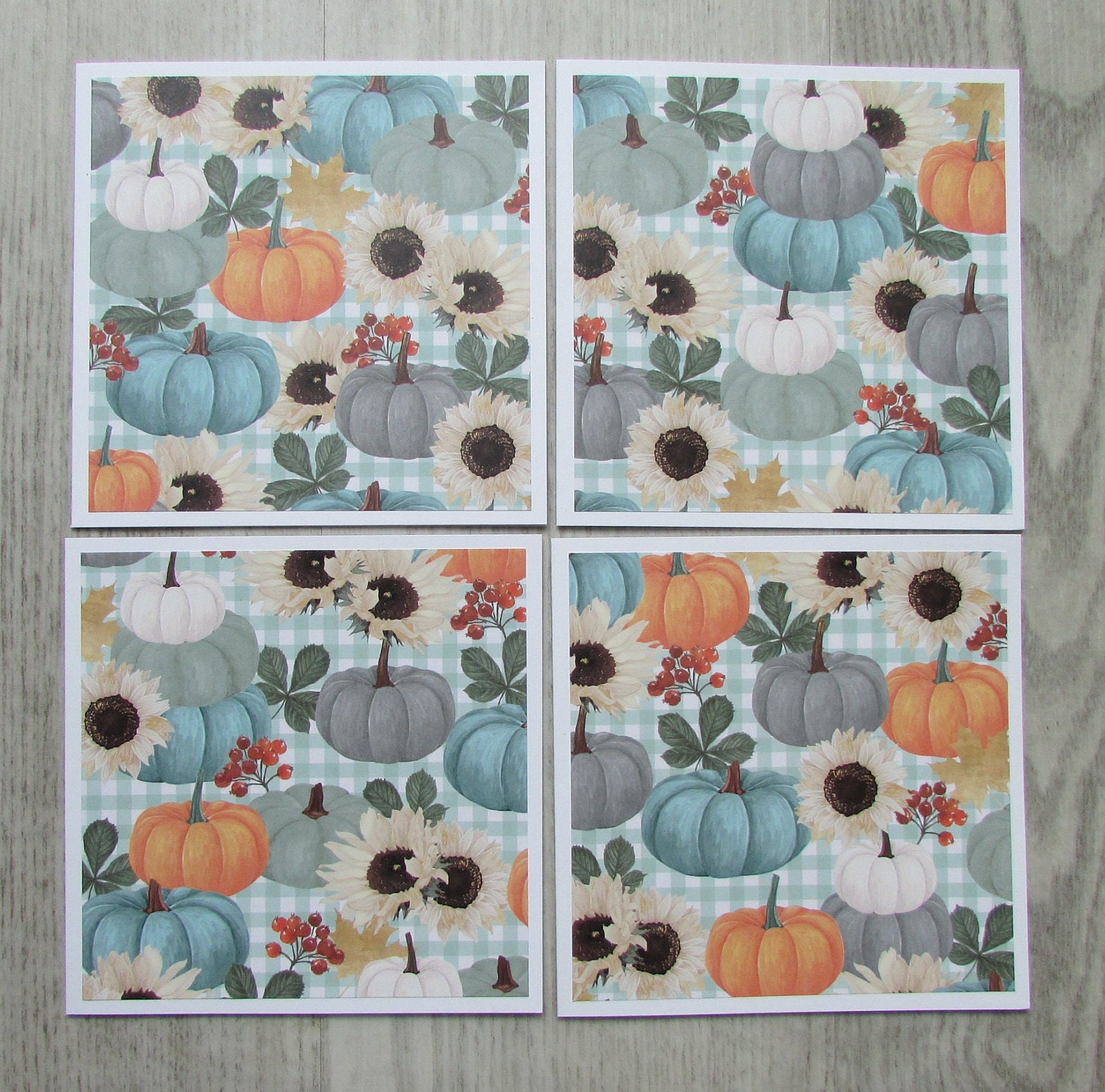Fall Note Cards 4 Square Cards Fall Pumpkin Cards Thank You Cards Blank ...