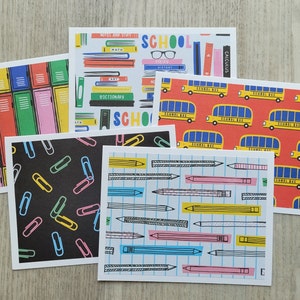 School Note Cards-set of 5 School Cards Blank Cards Teacher Gift Ideas ...