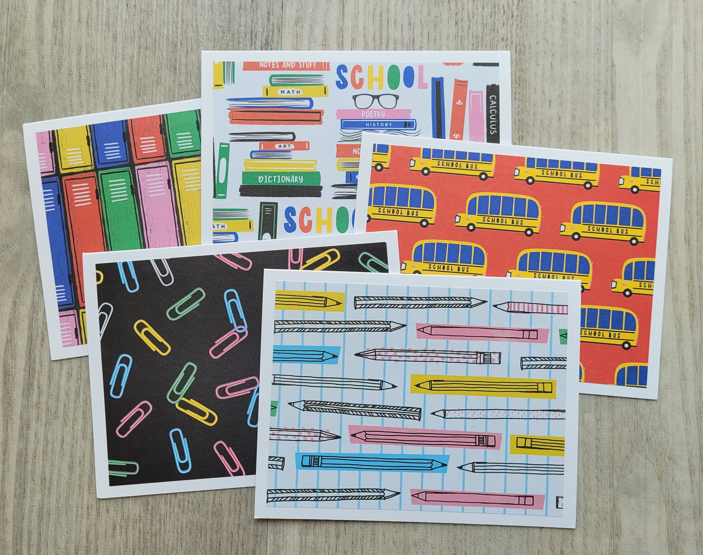 School Note Cards-set of 5 School Cards Blank Cards Teacher Gift Ideas ...