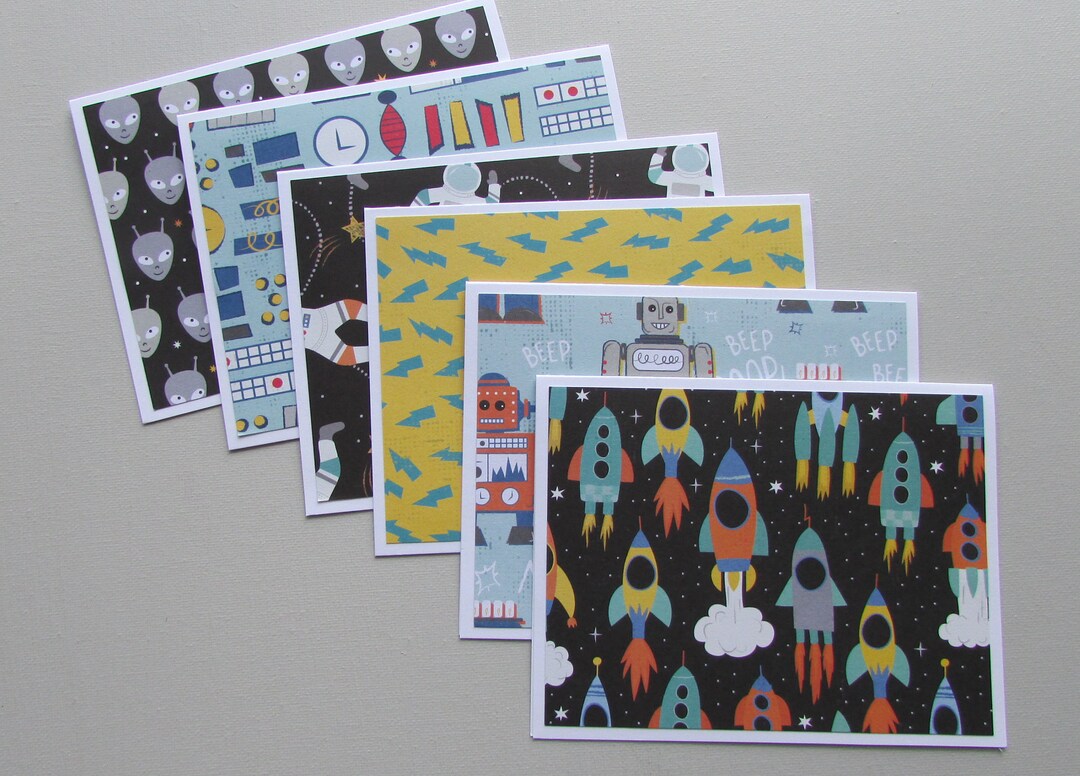 Space Cards-6 Space Man Cards Blank Cards for Boys Pen Pal Cards Robot ...