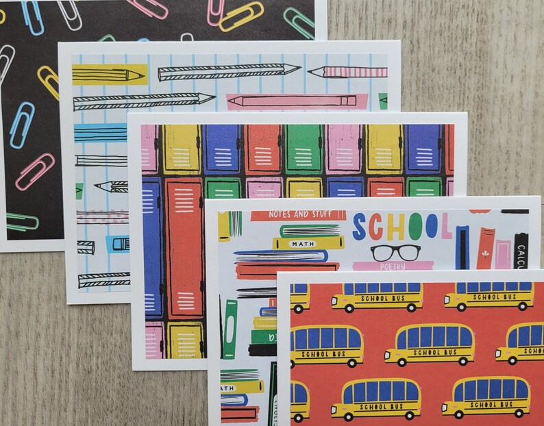 School Note Cards-set of 5 School Cards Blank Cards Teacher Gift Ideas ...