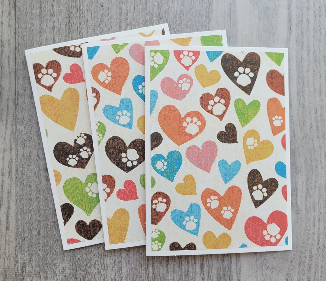 Paw Print Note Cards-set of 8 Heart Paw Print Cards Thank You Cards ...