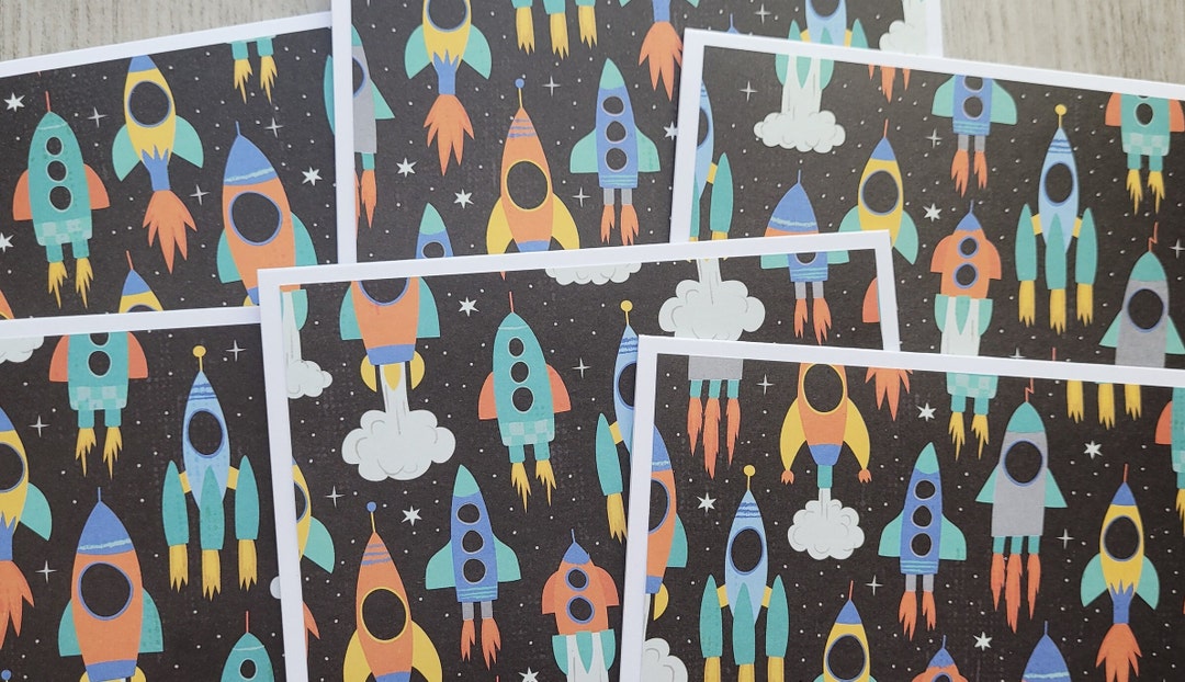 Spaceship Cards-6 Rocket Ship Cards Blank Cards for Kids Pen Pal Cards ...