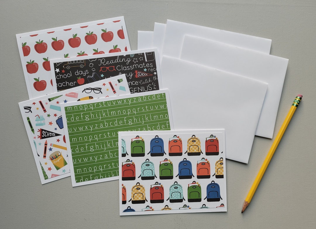 Teacher Gift School Note Cards-set of 5 Back to School Cards Blank ...
