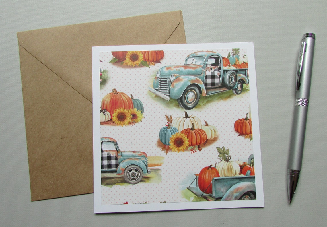 Fall Note Cards 4 Square Cards Thanksgiving Cards Truck Cards - Etsy