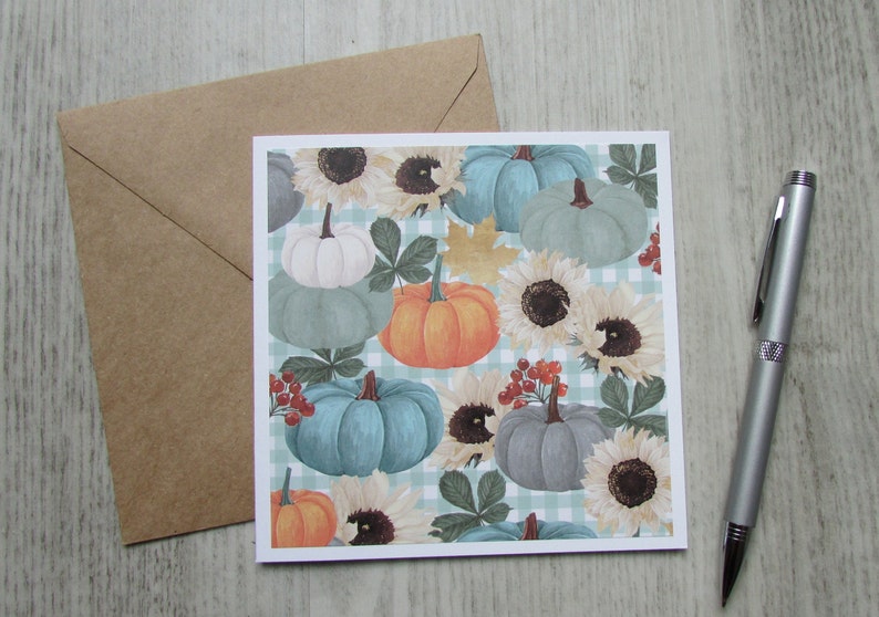 Fall Note Cards 4 Square Cards Fall Pumpkin Cards Thank You Cards Blank ...