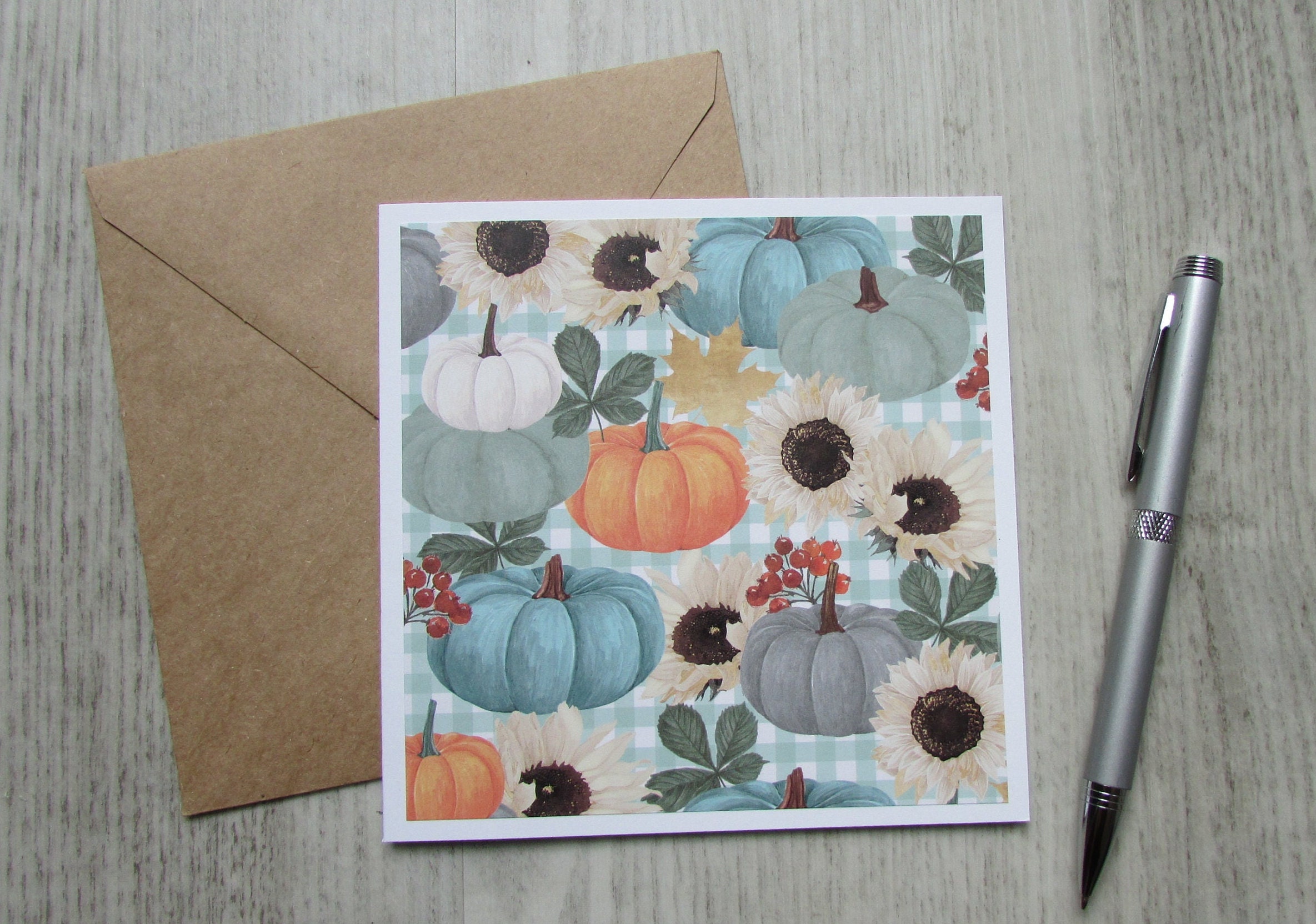 Fall Note Cards 4 Square Cards Fall Pumpkin Cards Thank You Cards Blank ...