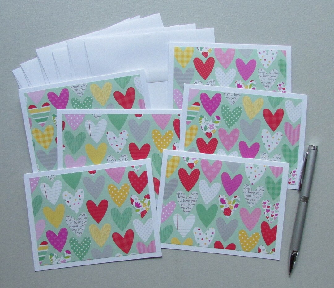 Handmade Heart Cards Valentine's Day Note Card Set Love Cards Whimsical ...