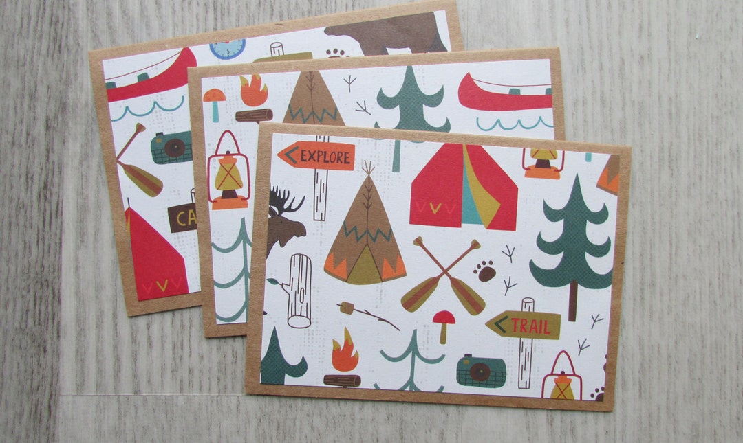 Camping Note Cards Set of 6 Note Cards Kraft Paper Blank Note Cards ...