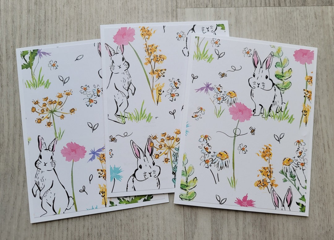Easter Bunny Cards-set of 6 Easter Cards Note Cards Cute Easter Cards ...