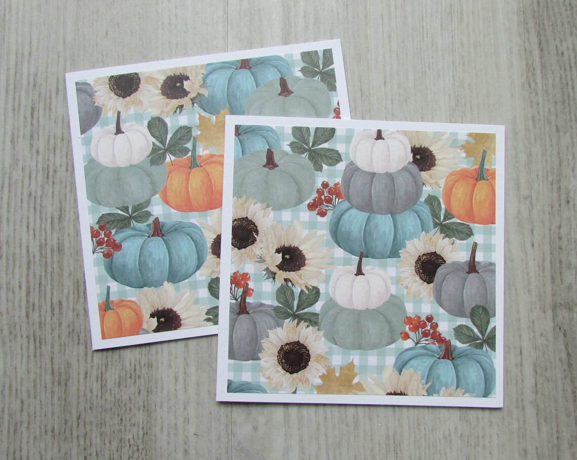Fall Note Cards 4 Square Cards Fall Pumpkin Cards Thank You - Etsy