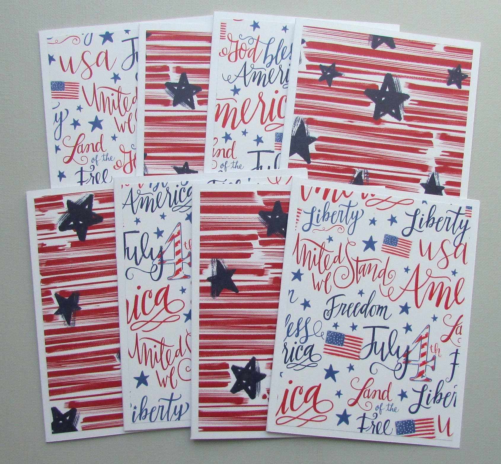 Patriotic Cards 8 Note Cards Card Sets Red White & Blue Cards - Etsy
