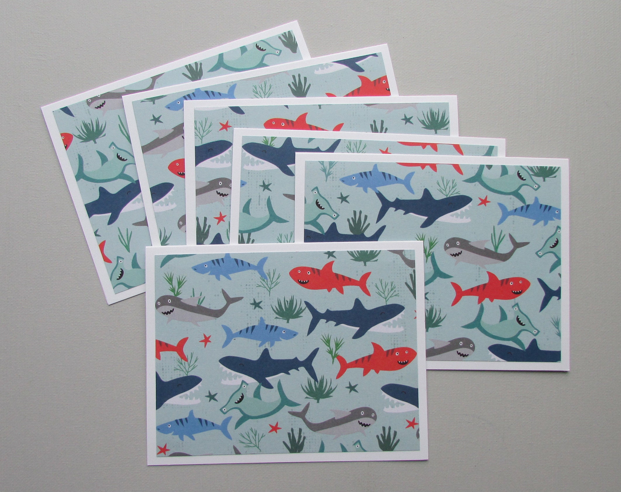 Shark Cards 6 - CHOOSE Set-shark Week Cards Ocean Note Cards Blank Card ...