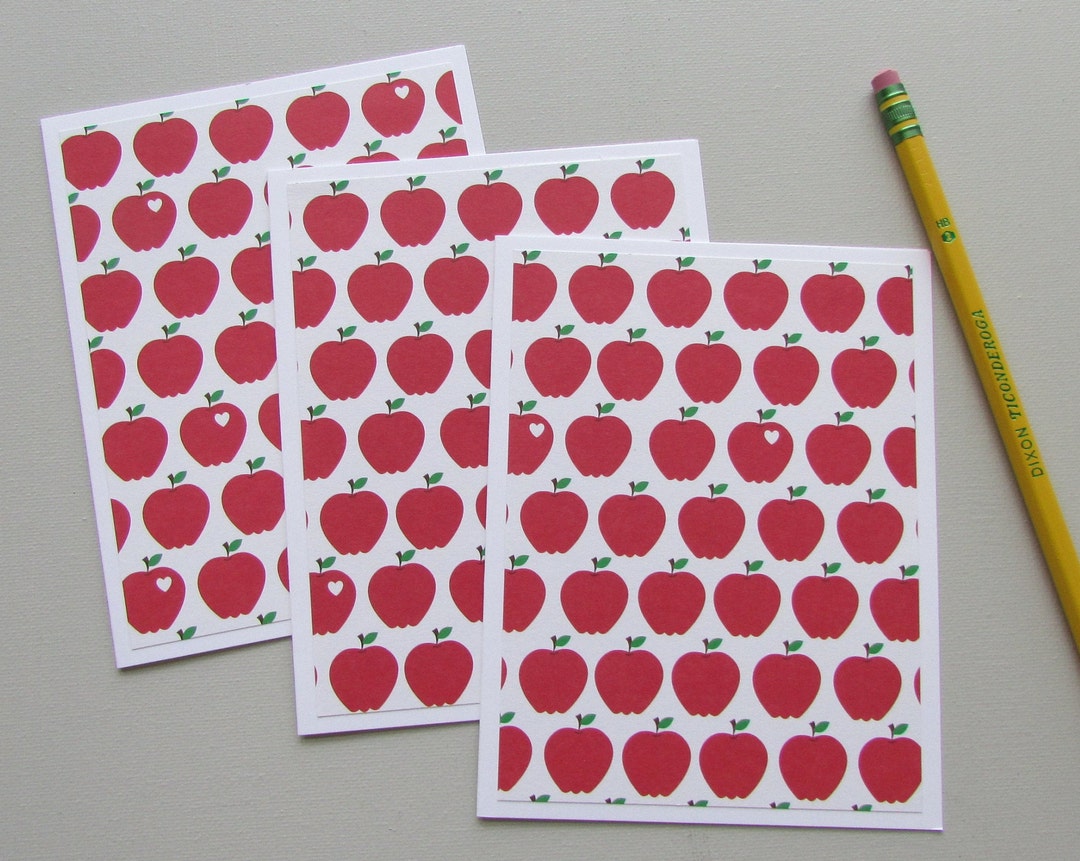 Apple Note Cards-set of Blank Cards Teacher Gift Idea School Themed ...