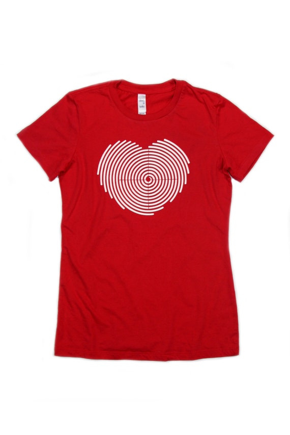 Items similar to Women's Target Heart T-shirt Bright Red White Abstract ...