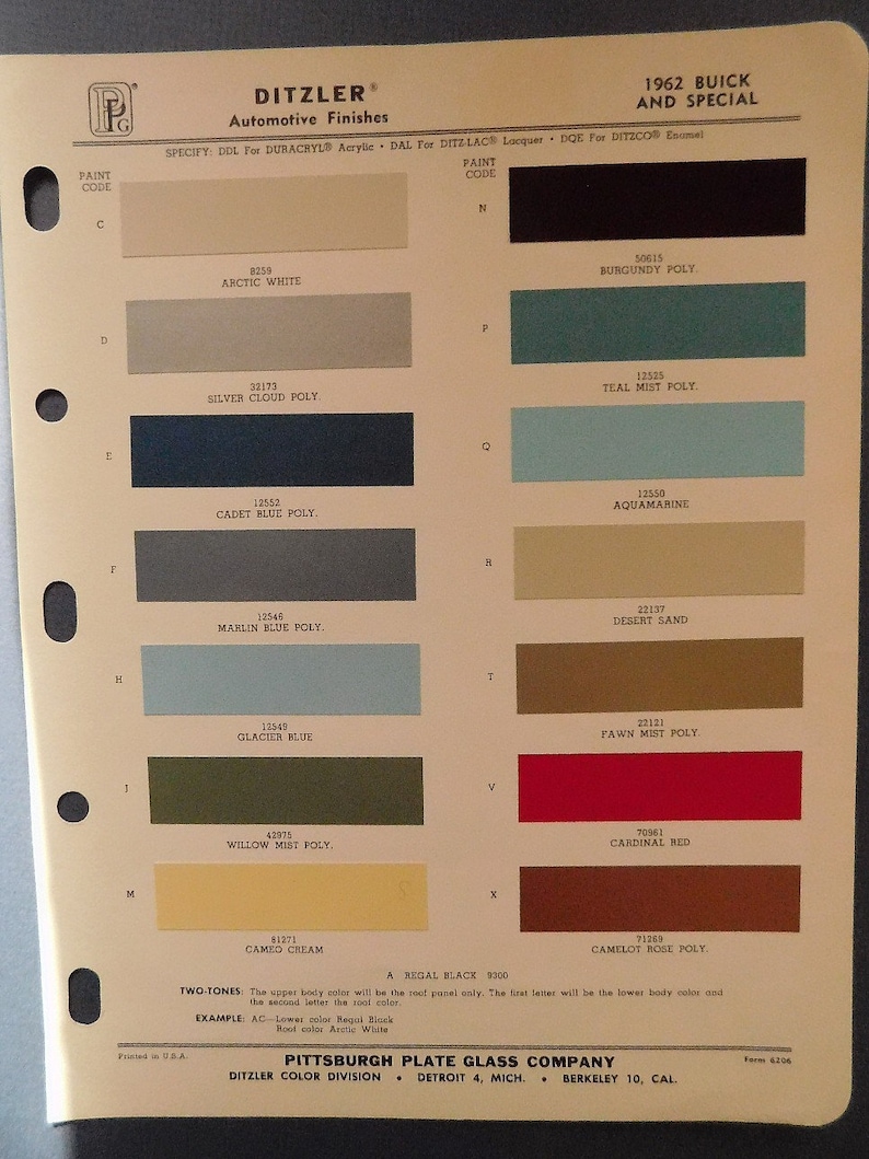 1962 Buick Color Code Chart - Etsy