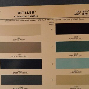 1962 Buick Color Code Chart - Etsy