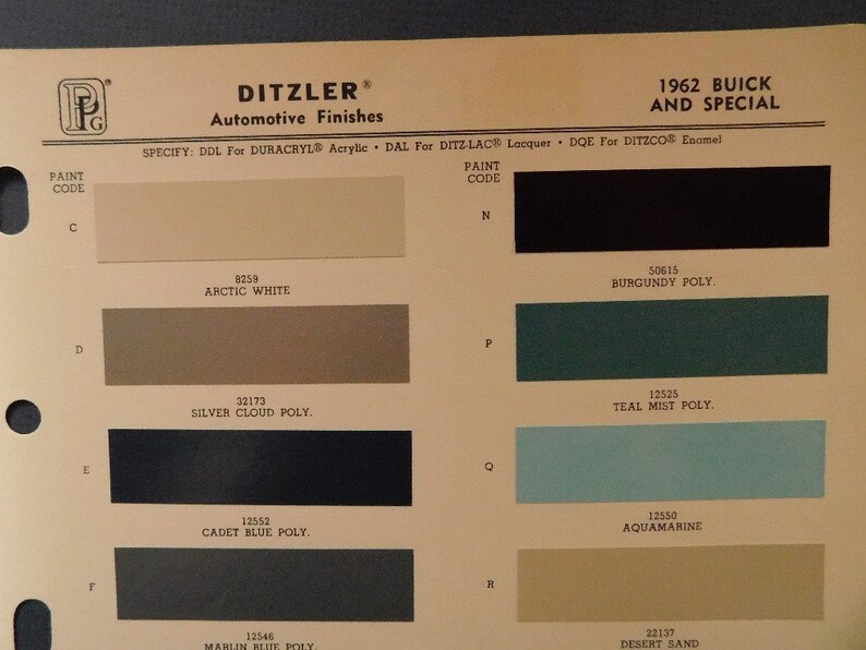 1962 Buick Color Code Chart - Etsy
