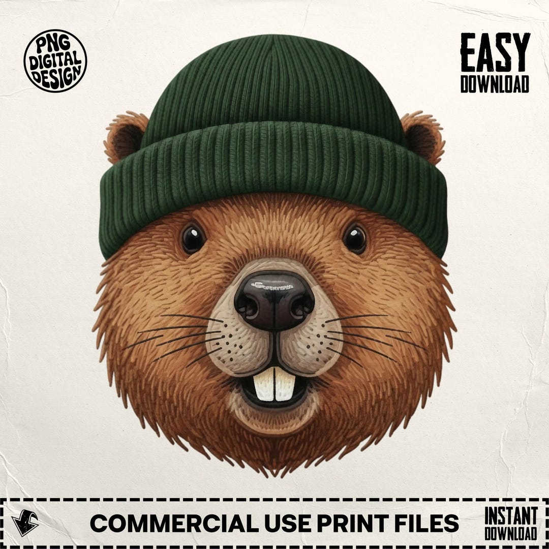 Faux Yarn Beaver in Green Beanie Woodland Animal Png, Latch Hook ...