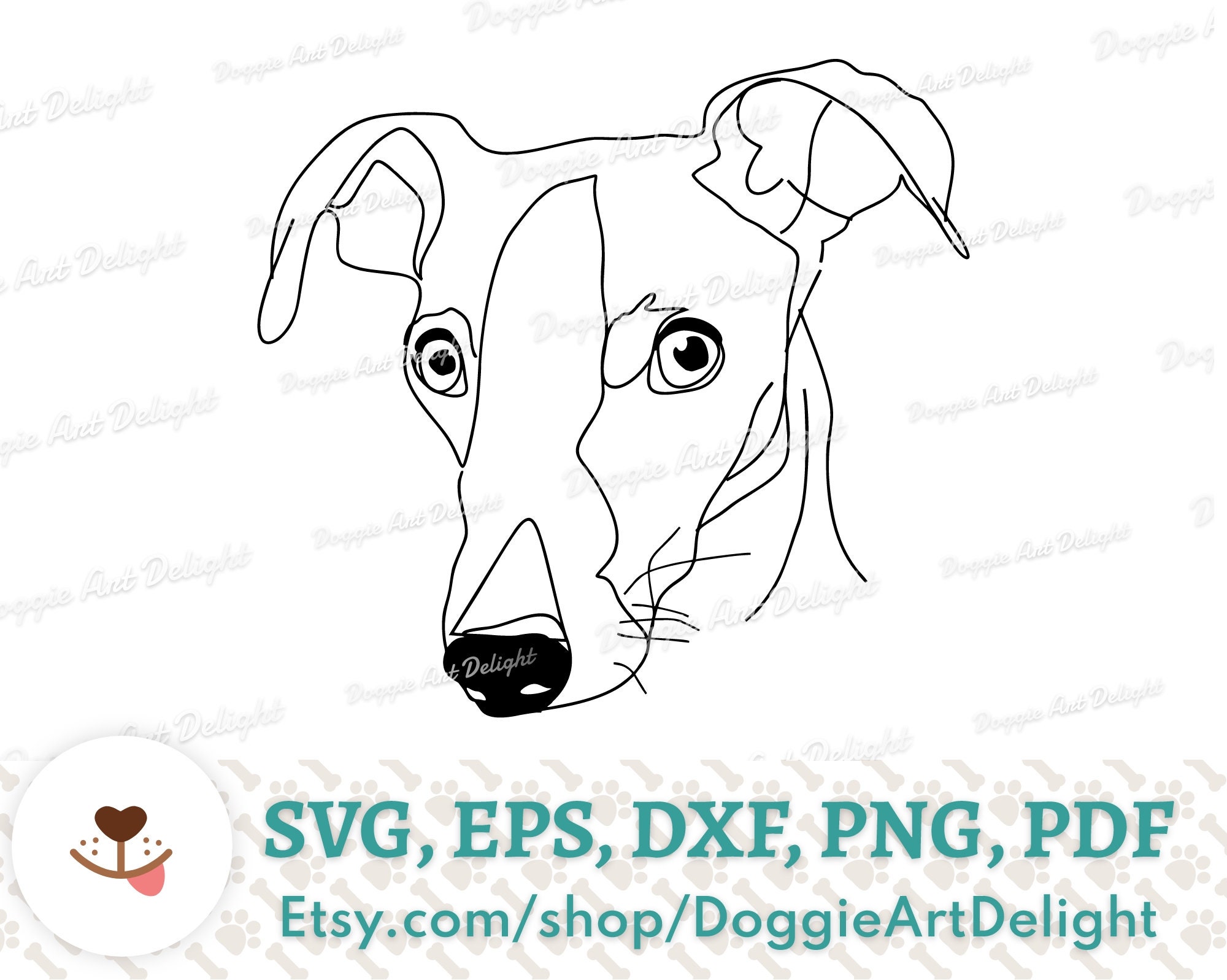 Whippet Face Line Art Printable Image. Whippet Dog Face Line | Etsy