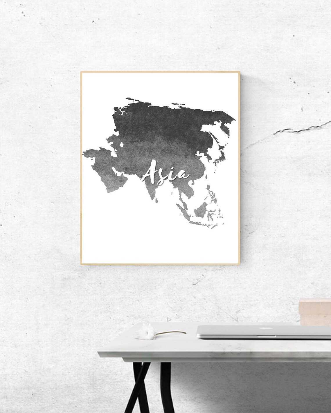 Watercolor Gray Asia Word Wall Art - Asia Print - Wall Decor - World ...