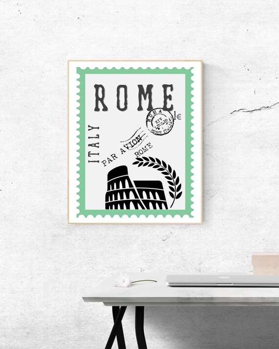 Watercolor Rome Colosseum Postage Stamp Wall Art Italy Print | Etsy