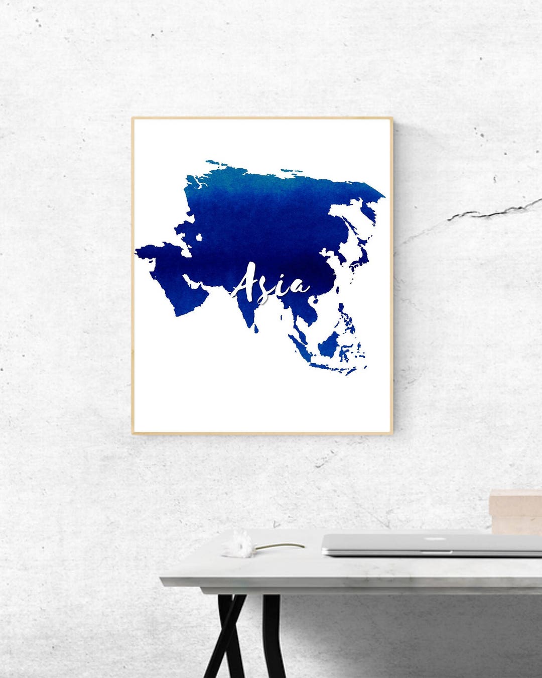 Watercolor Blue Asia Word Wall Art - Asia Print - Wall Decor - World ...