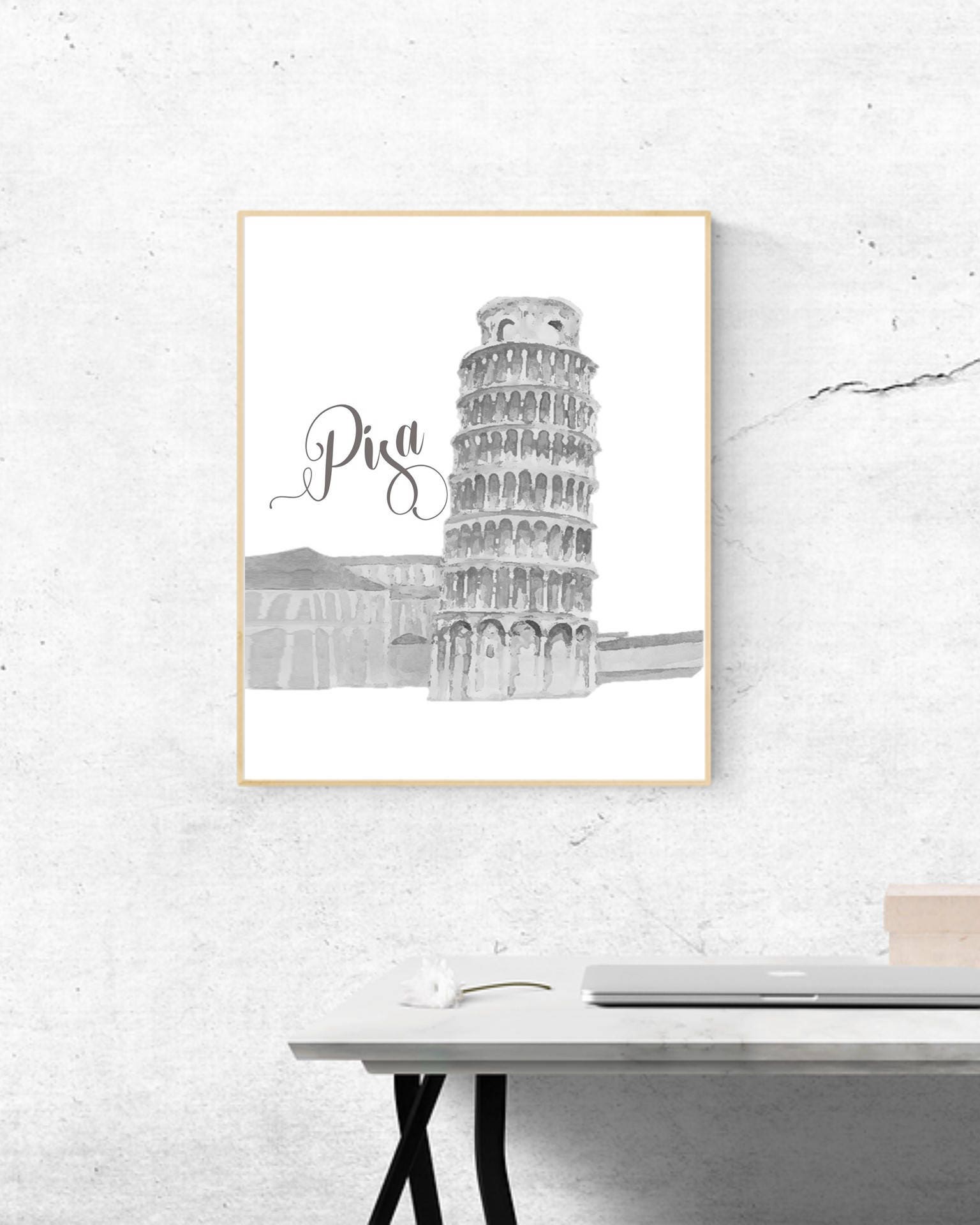 Watercolor Pisa Tower Wall Art - Pisa Print - Famous Landmark - Wall ...