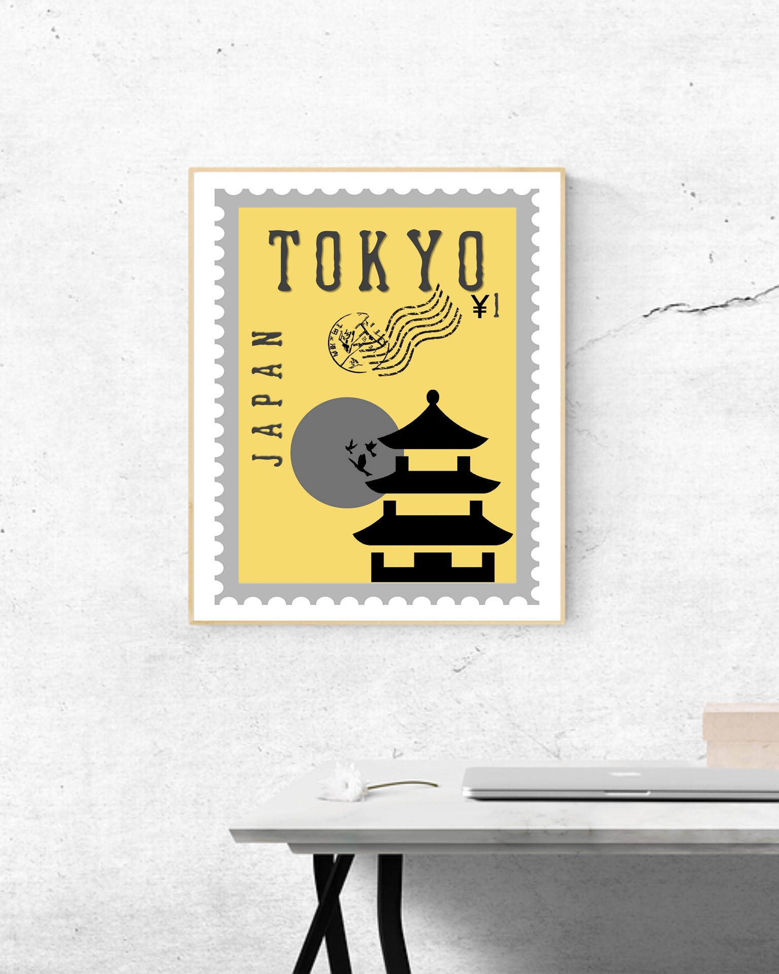 Watercolor Yellow Temple Postage Stamp Wall Art - Japan Print - Famous ...