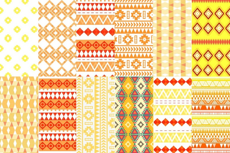 Yellow Orange Aztec Digital Paper Pack - Nice Aztec Backgrounds ...
