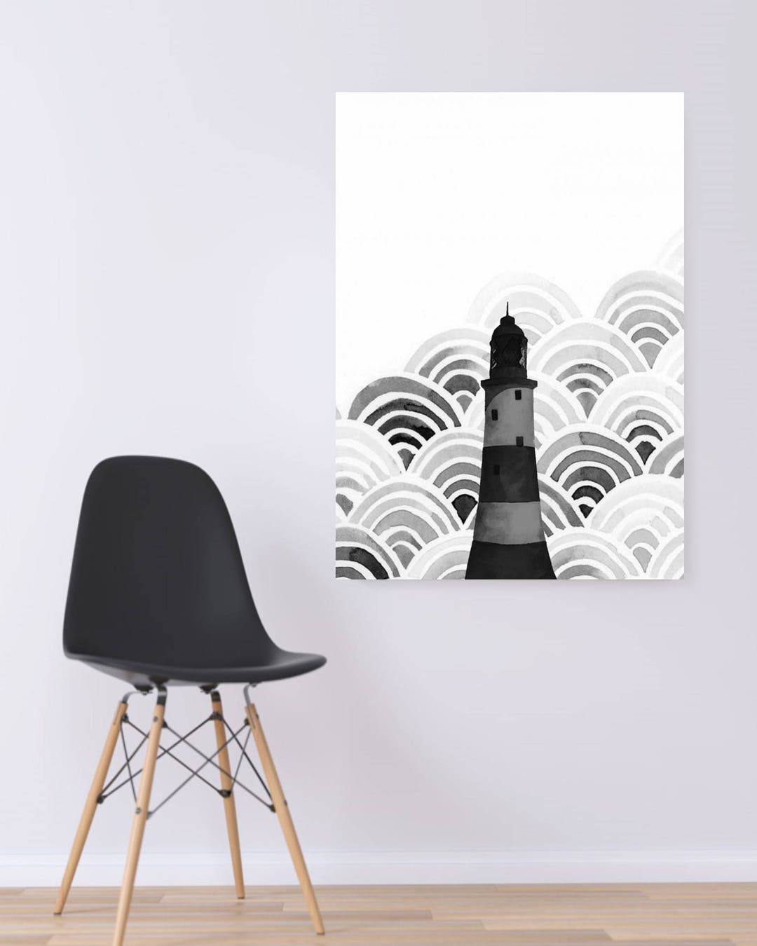 WATERCOLOR- Grey Lighthouse -digital Wall Art - Etsy