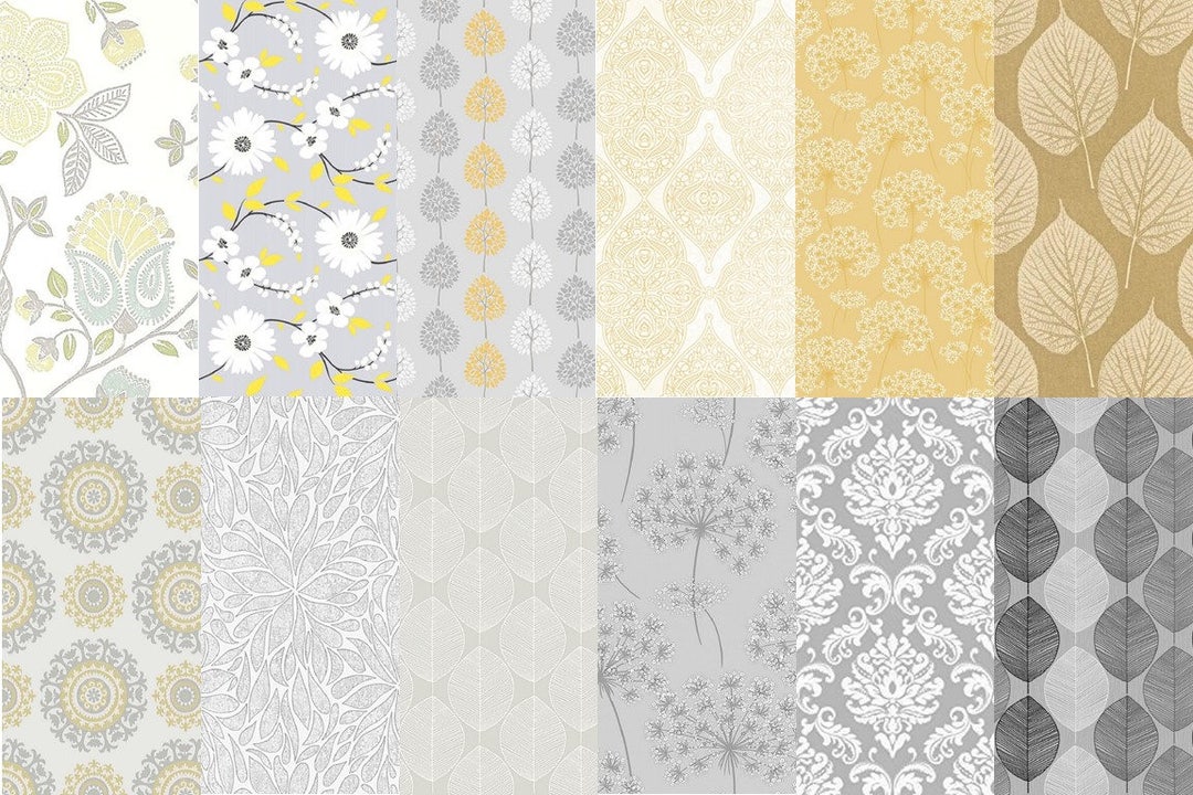 Yellow and Grey Floral Digital Paper Pack - Yellow and Grey Flowers ...